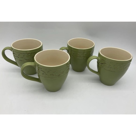 Pier 1 | Dining | Set 4 Pier One Antique Floral Green Cream Coffee Tea ...
